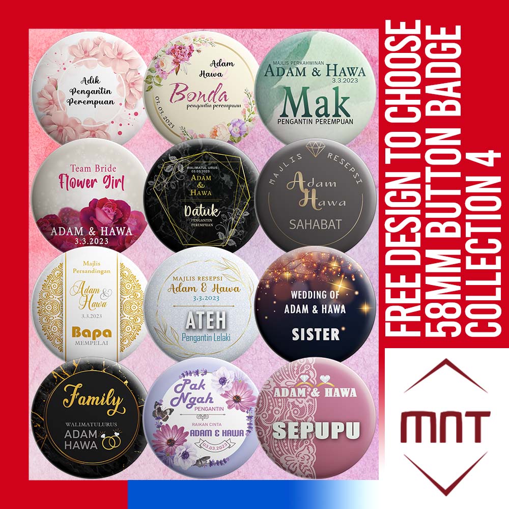 [MNT][No Minimum][Collection 4 - BBW037~BBW048] Button Badge 58mm Majlis Perkahwinan/Tunang ...