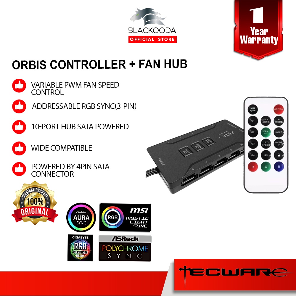 TECWARE ORBIS CONTROLLER + FAN HUB / Invasion Fan Hub Argb Hub | Shopee ...
