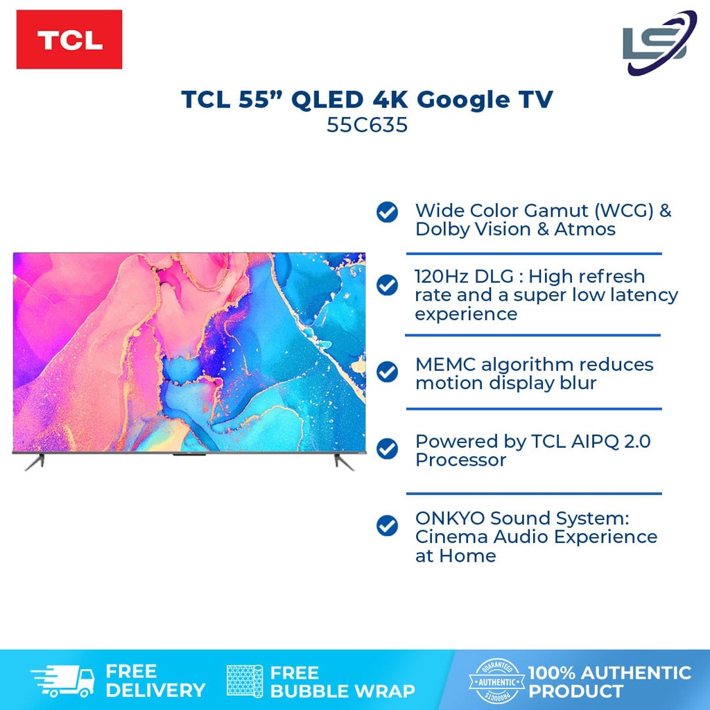 TCL 55" 4K QLED Google TV 55C635 | Wide Color Gamut (WCG) | Dolby ...