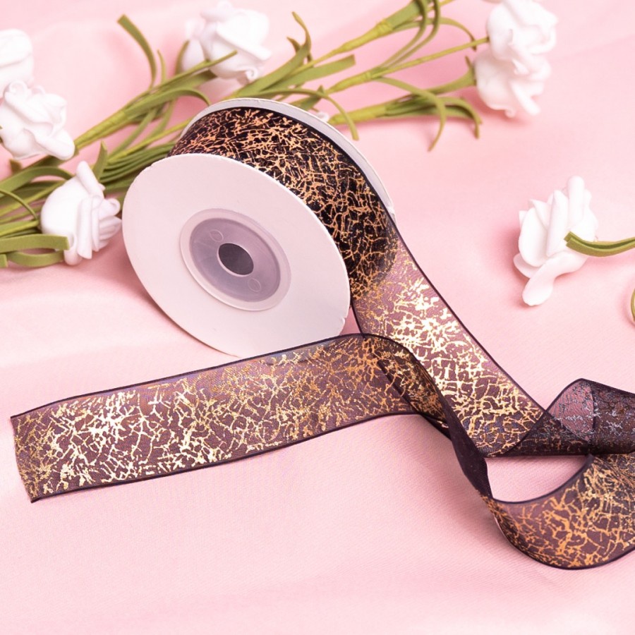 1m/5m Twinkle Gold Textured Organza Ribbon | Gold Pattern Sheer Ribbon ...