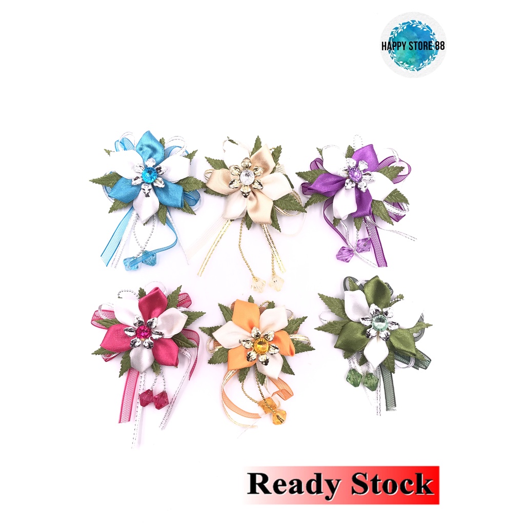 Ribbon Bow Flower Corsage / Ribbon Brooches / Bunga Kendarat / Bunga ...