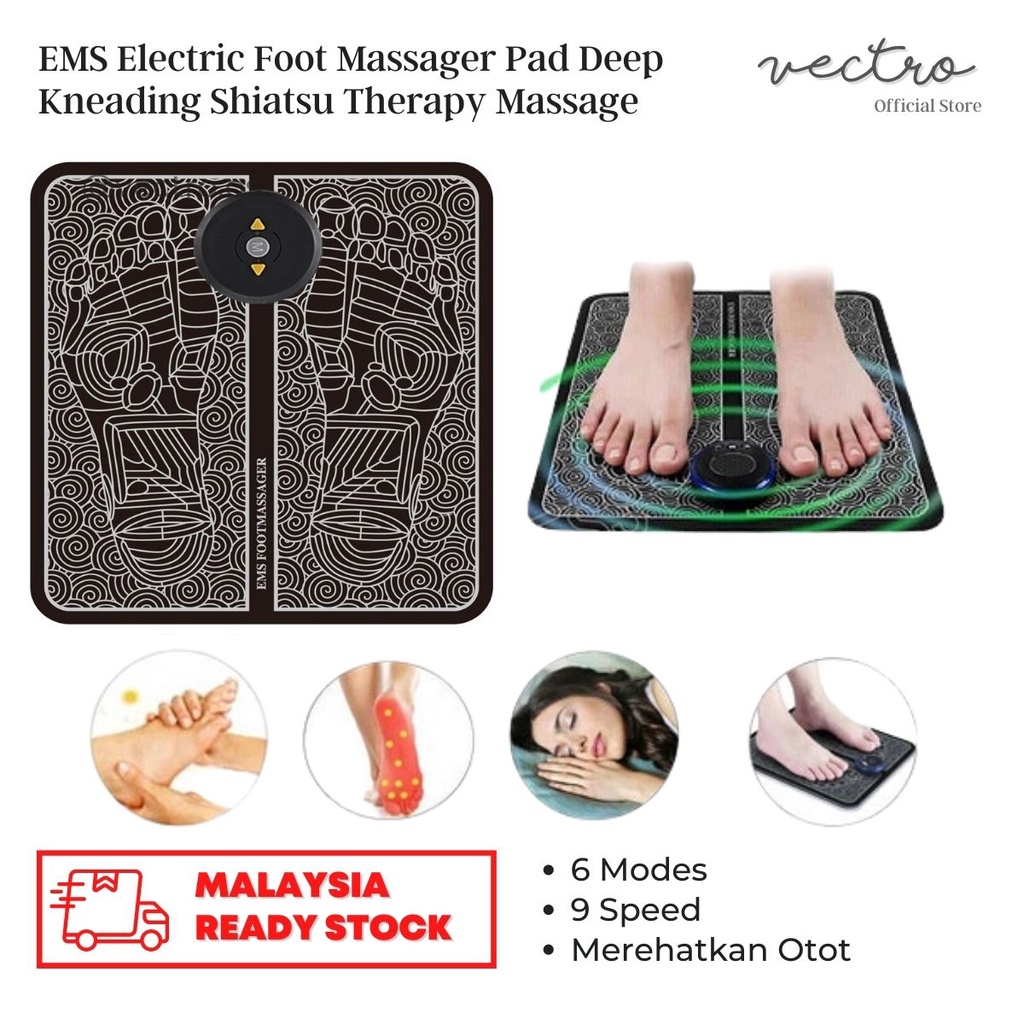 EMS Electric Foot Massager Pad Deep Kneading Shiatsu Therapy Massage ...