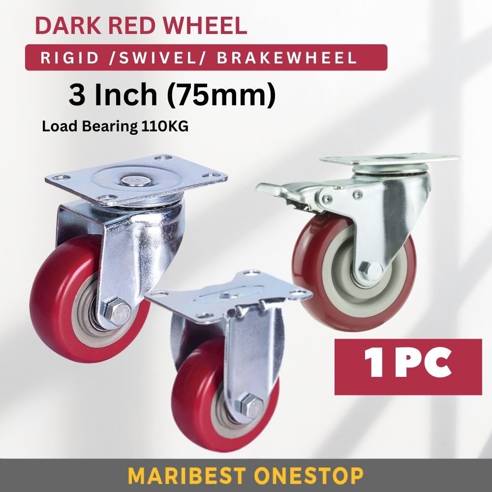3 INCH PU Wheel Heavy Duty Swivel Rigid Brake Castor Caster wheel ...