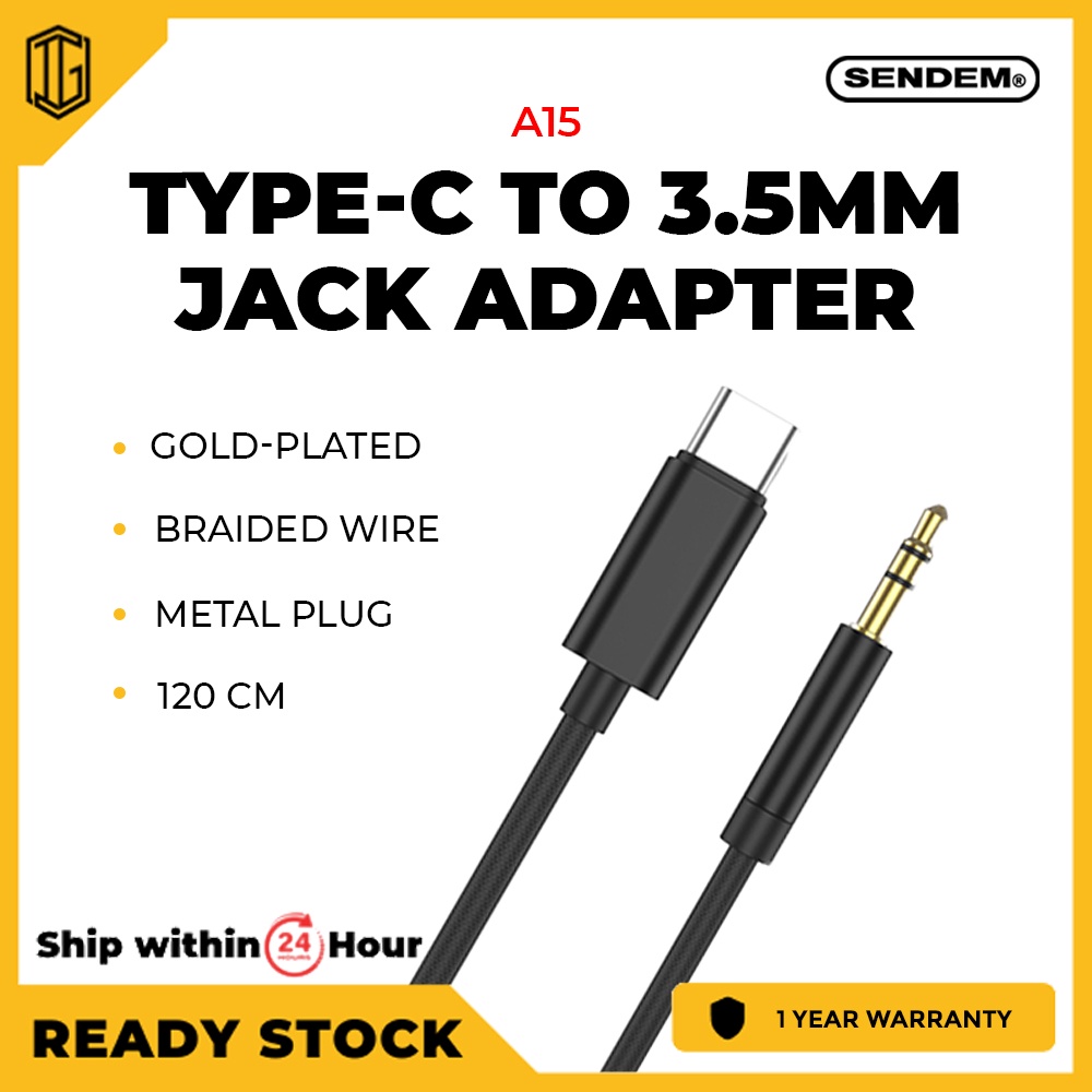 SENDEM A15 TYPE-C To 3.5MM Jack Adapter Gold-Plated Connectors Premium ...