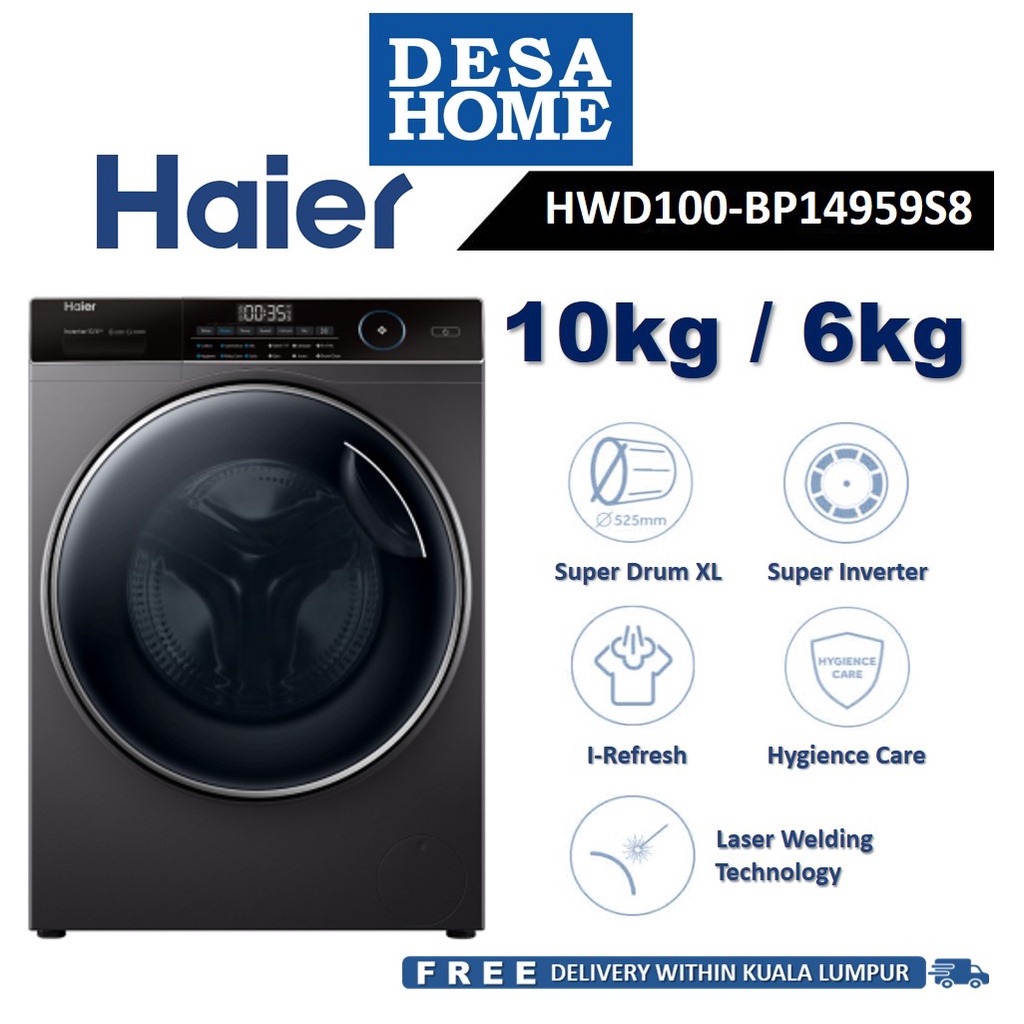 [Free Delivery Within KL] Haier HWD100-BP14959S8 10kg/6kg Inverter ...