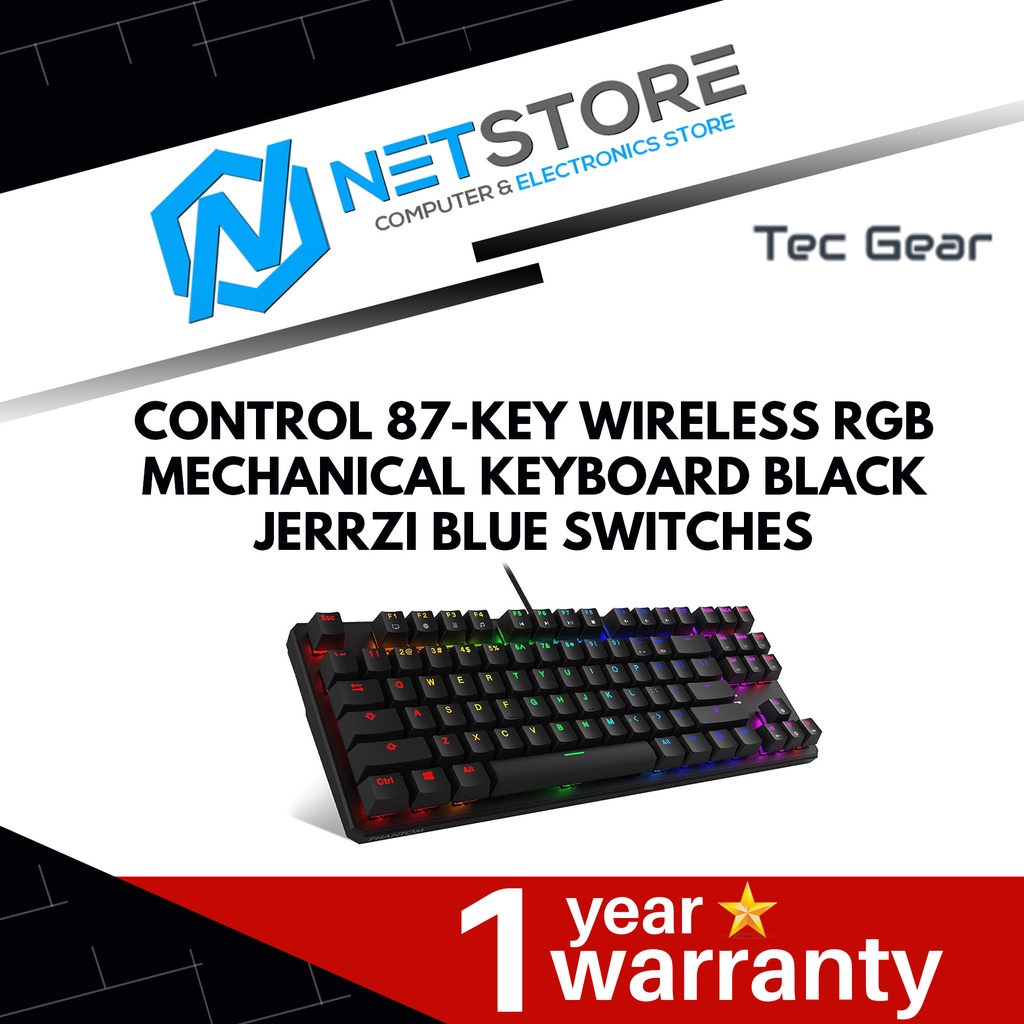 TECGEAR CONTROL 87-KEY WIRELESS RGB MECHANICAL KEYBOARD BLACK - JERRZI BLUE SWITCHES TGKB-C87-BK ...