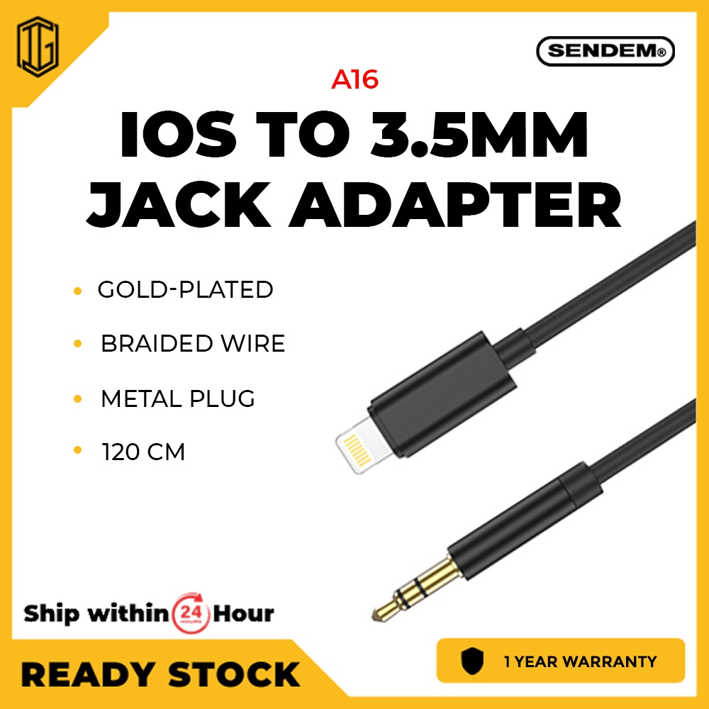 SENDEM A16 IOS To 3.5MM Jack Adapter Gold-Plated Connectors Premium ...
