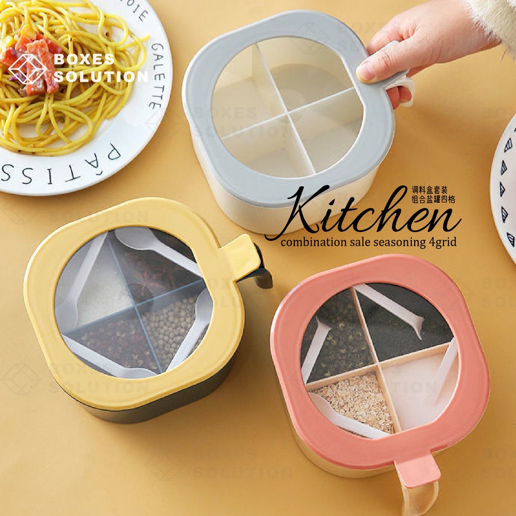 4 Grid Seasoning Box Spice Pots Salt Pepper Jar Kitchen Spice Storage ...