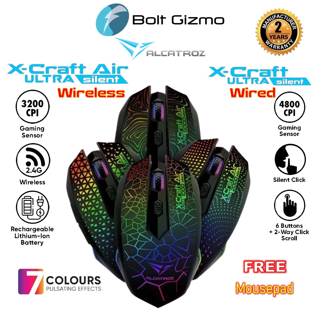 Alcatroz X-Craft Ultra | Air Ultra Silent Gaming Mouse USB Wired ...