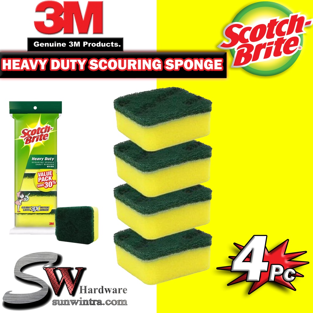 [100% Original] 3M Heavy Duty Scouring Sponge 4Pcs/ Pack | Shopee Malaysia