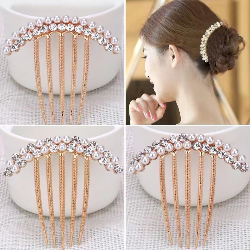 Single set Korean new five tooth comb with pearl and diamond inlay for ...