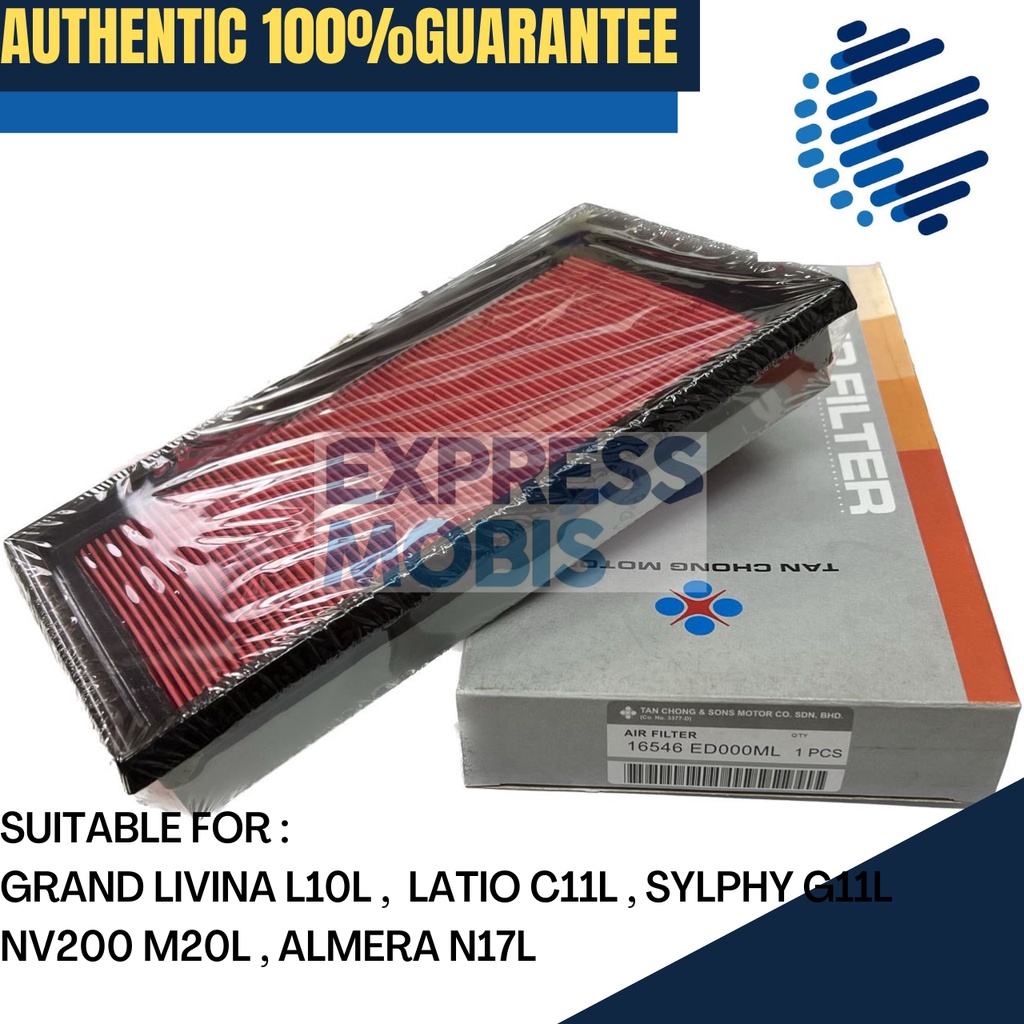 TAN CHONG NISSAN AIR FILTER 16546-ED000ML LIVINA L10L LATIO C11L SYLPHY ...