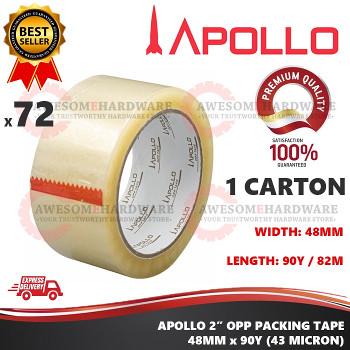 (1 CARTON 72 ROLLS) APOLLO OPP TAPE 2" 48MMX90YARDS 43MICRON CLEAR ...