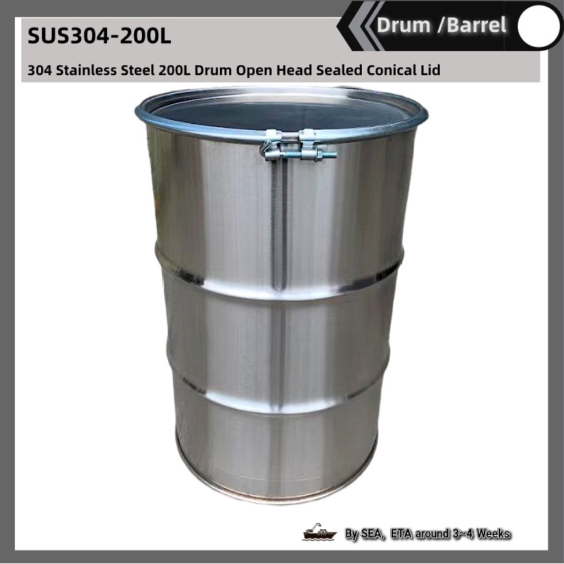 SUS304-200L (Direct Factory By SEA) 304 Stainless Steel 200L Drum With Open Head Sealed Conical ...