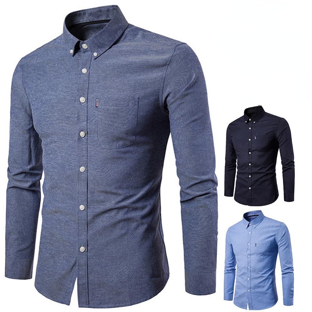 Spring Long Sleeve Formal Shirt For Men Solid Color Turn Down Collar ...