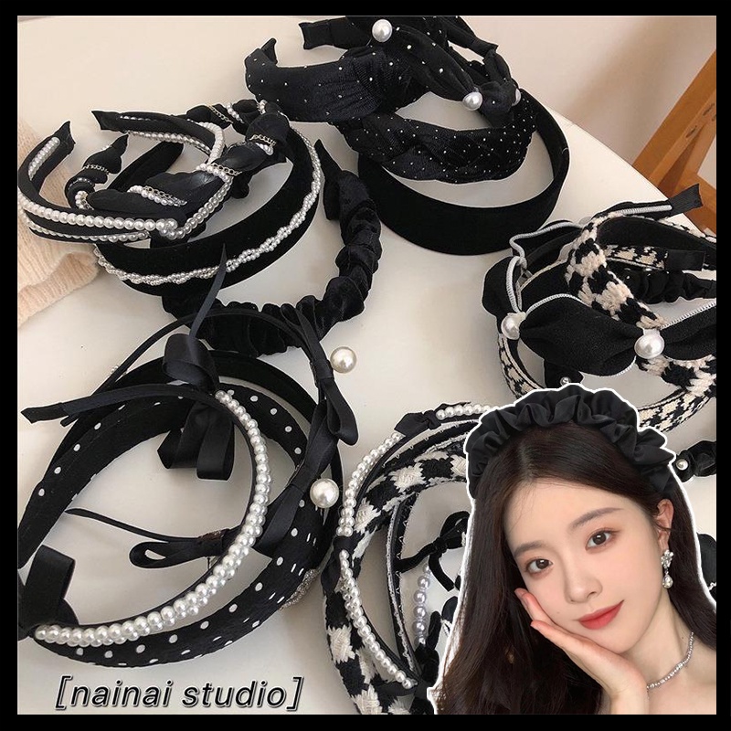 Black Series Pearl Headband High-end Elegant Temperament Wide Hair Band ...