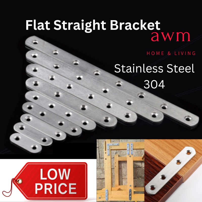 AWM Stainless Steel Flat Straight Bracket Joining Bracket sesiku besi ...