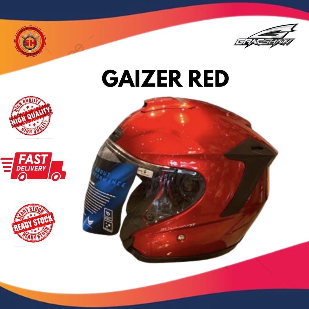 Helmet Gracshaw G838 Gaizer Red Gloss Helmet (READY STOCK) Helmet Open ...