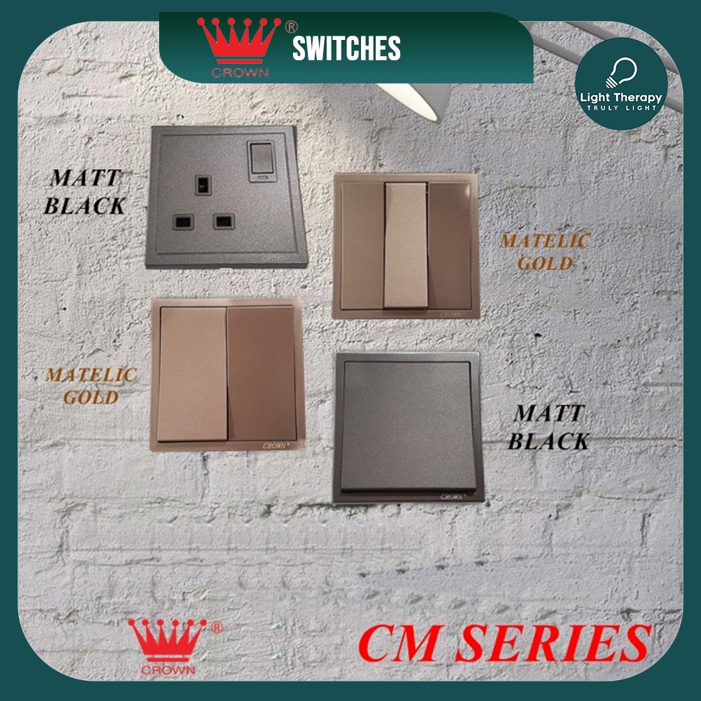 CROWN CM Series Switches Matt Black/Metallic Gold Suis Lampu Rumah Suis ...