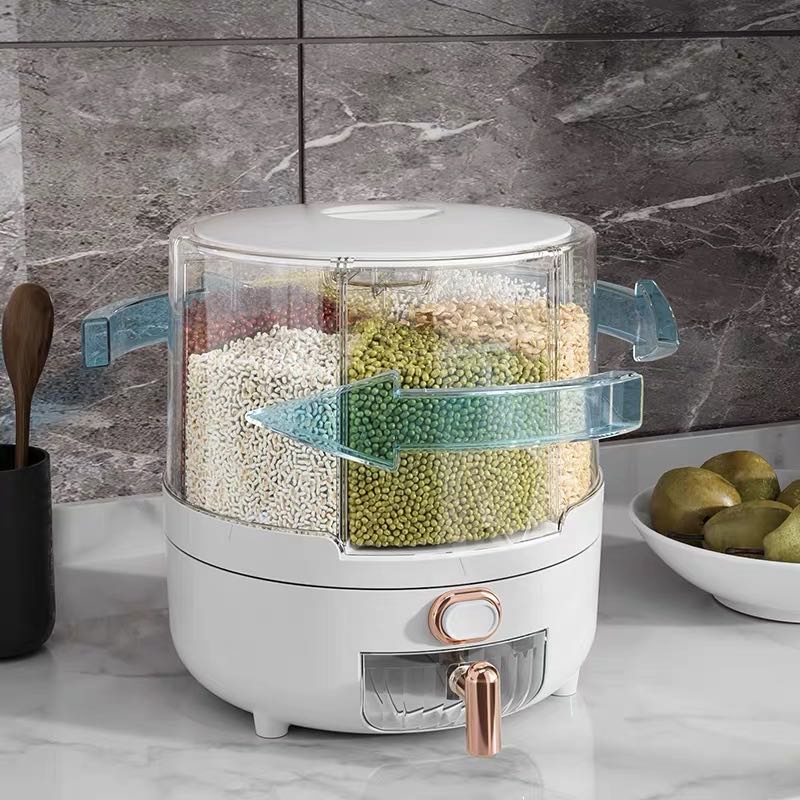 Shefu 7-6kg 6 Grid Rotating Rice Dispenser Rice Storage Bucket Rice And ...