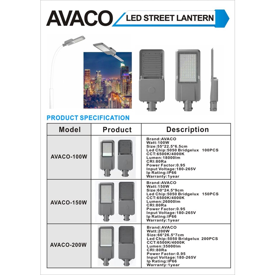 AVACO Super Bright 100W150W/200W LED Street Light Street Lantern l ...