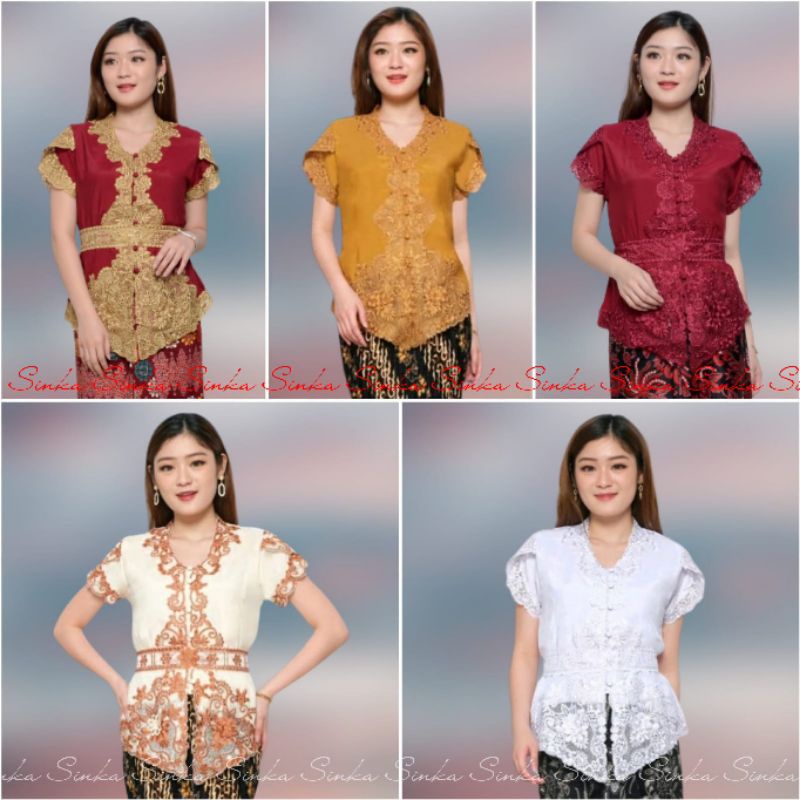 Tulip Silky Short Sleeve Kebaya with Batik Motif Embroidery and Brocade ...
