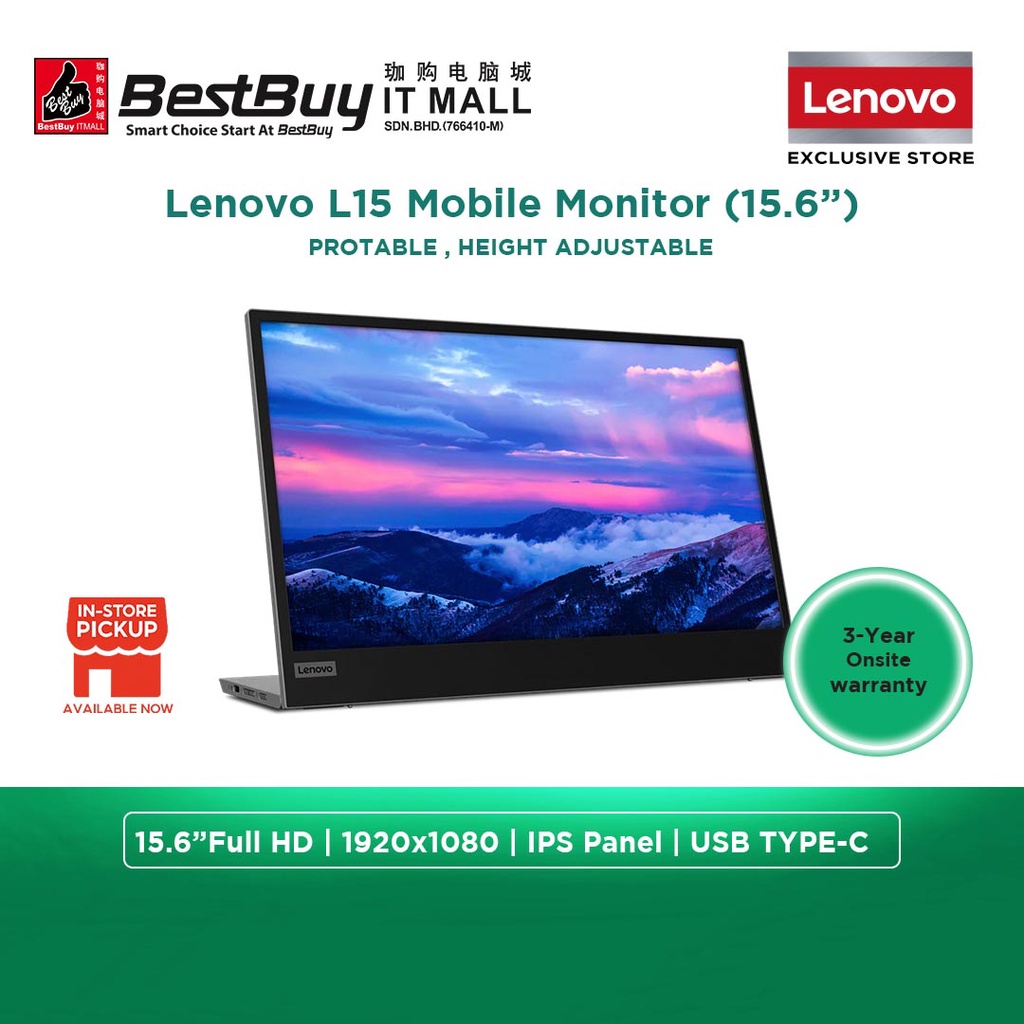 Lenovo L15 mobile monitor 66E4UAC1WW 15.6" IPS WLED 60Hz 3YR WARRANTY ...