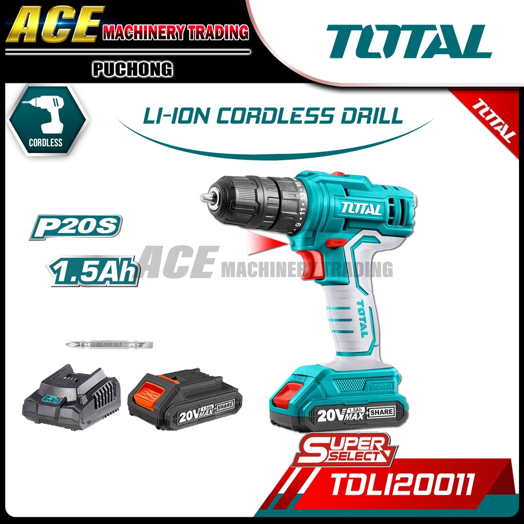 [ TOTAL ] 20V LITHIUM-ION CORDLESS DRILL + FREE TOTAL SCREW BIT ...
