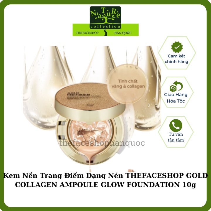 Thefaceshop GOLD COLLAGEN AMPOULE GLOW FOUNDATION 10g Compressed Makeup ...