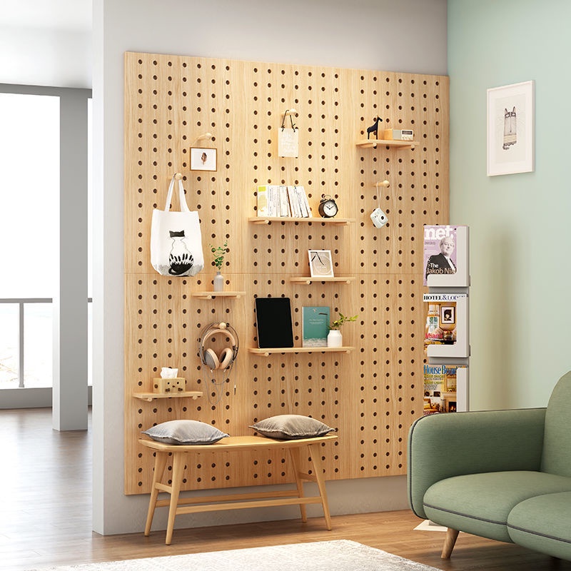 Kitchen Desk Wooden Punch-Free Wall Storage Shelf Customized/Pine Pegboard / wall decoration ...