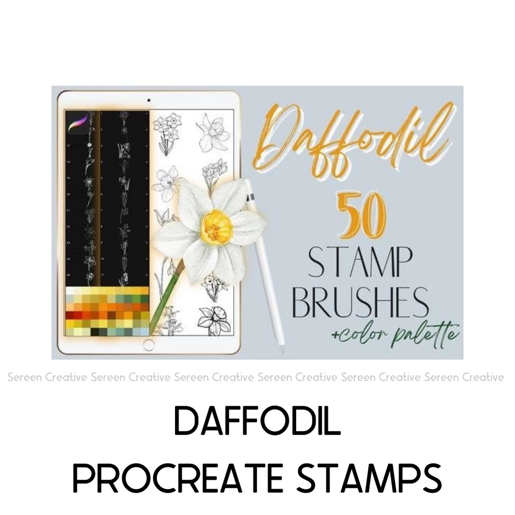 P112 Procreate Daffodil Flowers Stamp Brushes (Floral flower botanical ...