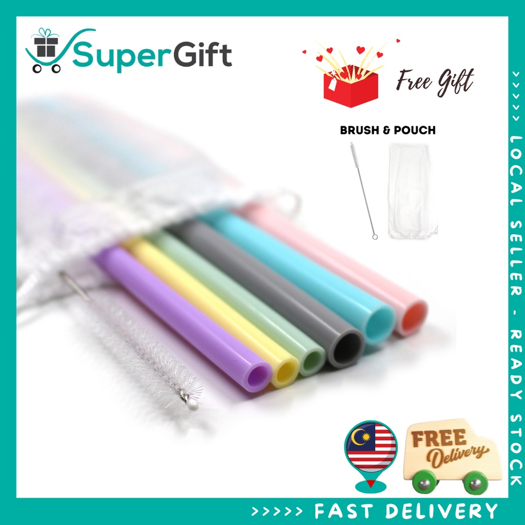 [Ready Stock] 6pcs Silicone Straw Reusable Drinking Straw Set FREE ...