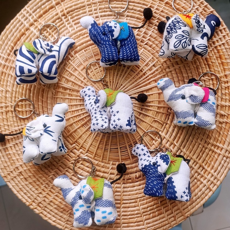 (1 Pcs) Handmade Unique Sewing Elephant Keychain Ethnic Fabric Thailand ...