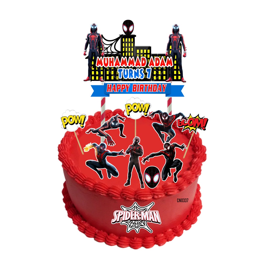 [CUSTOM NAME] Happy Birthday Cake Topper spiderman miles morales ...