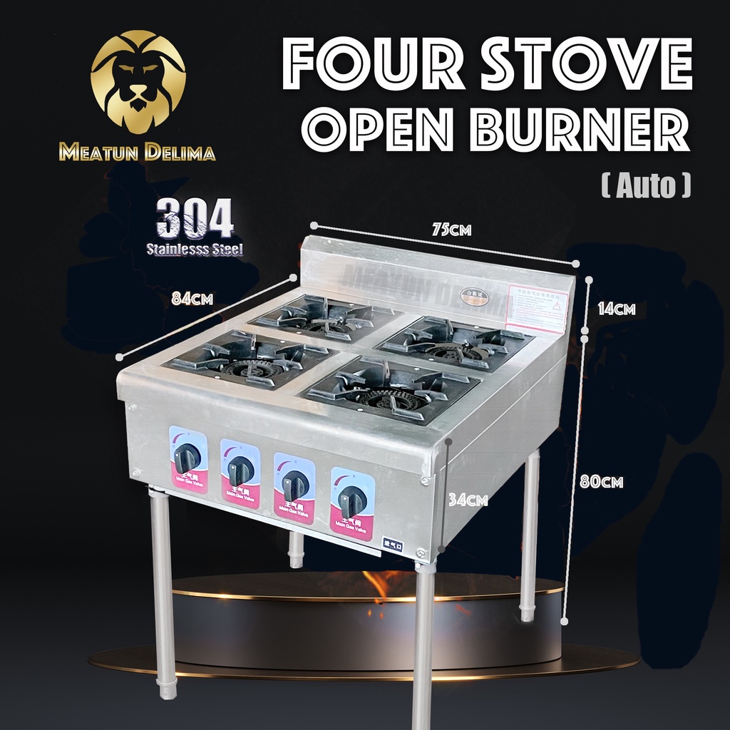 Stainless Steel Open Burner Auto Four Stove Dapur Kwali Range Masak ...