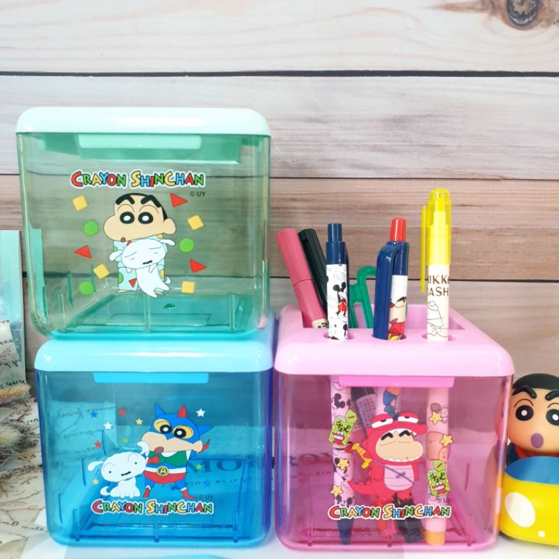 Crayon Shin-Chan Style Pen Holder Three-Hole Storage Box Square Xiaobai ...