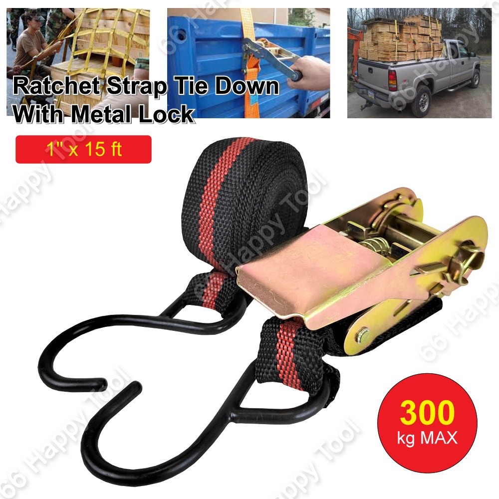 1" x 15ft Ratchet Strap Tie Down With Metal Lock High Strength Tensor ...