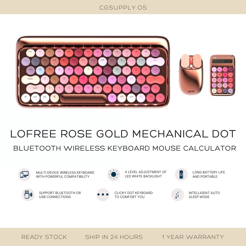 Lofree Rose Gold Mechanical Dot Bluetooth Keyboard Mice Calculator ...