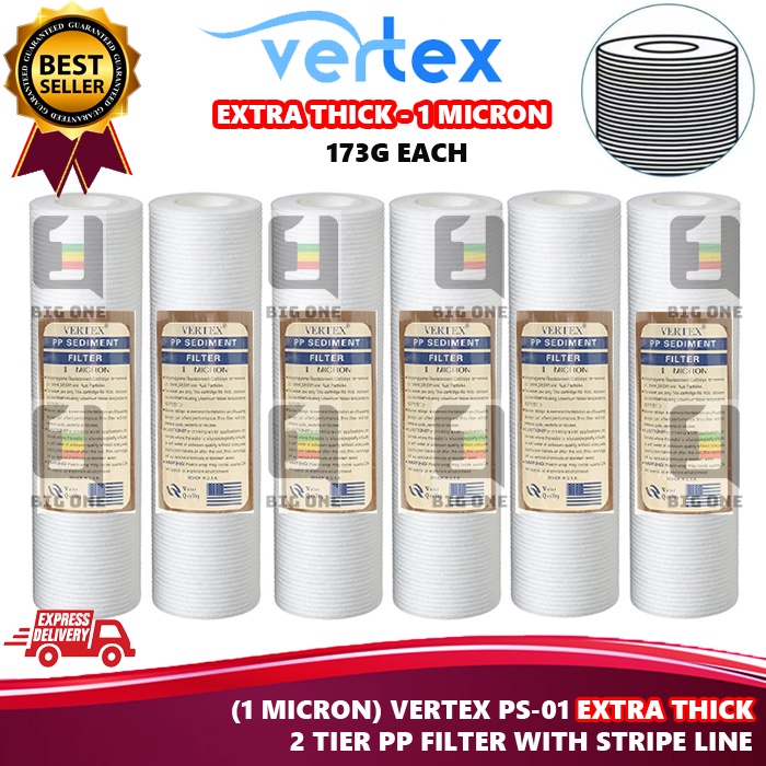 (EXTRA THICK) 1 MICRON VERTEX PS-01 2 TIER 10" PP WATER FILTER REFILL ...