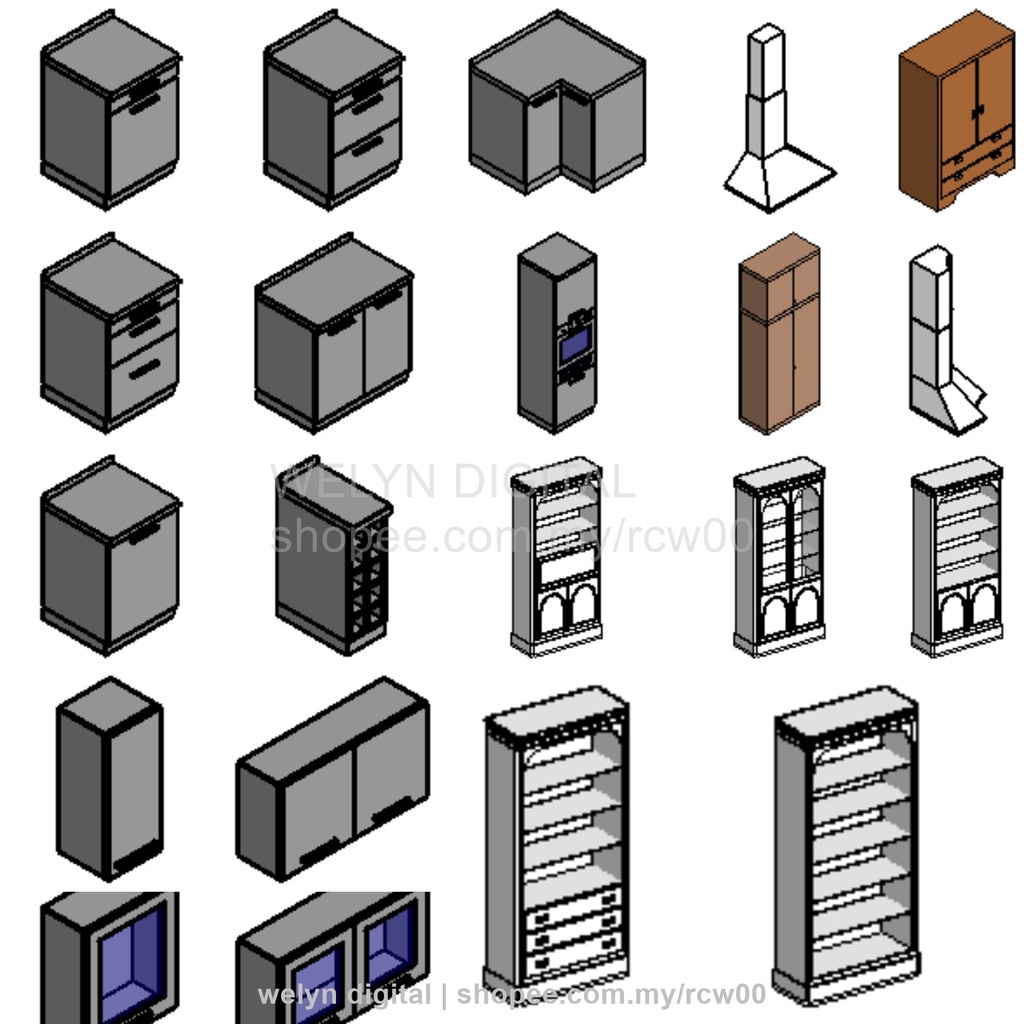 Autodesk | Revit 2025 | 48 Kitchen Cabinet set Revit Family Files ...