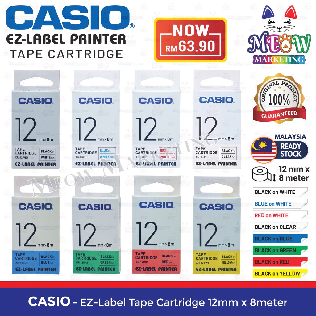 Casio EZ Label Printer Tape Cartridge (ORIGINAL) for Casio Label ...