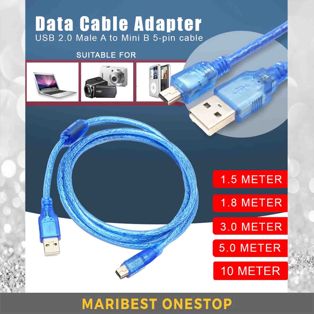 1.5M/1.8M/3M/5M/10M USB TO MINI USB 2.0 PRINTER CABLE 5PIN B MALE ...