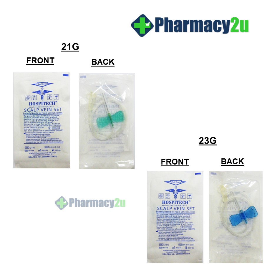 HOSPITECH BUTTERFLY NEEDLE SCALP VEIN SET WITH SLIP FITTING SIZE 21G ...