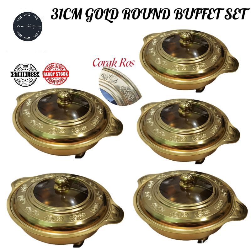 5 set 31CM GOLD BUFFET EMBOSSED BUFFET TRAY SET / BUFFET FOOD TRAY ...