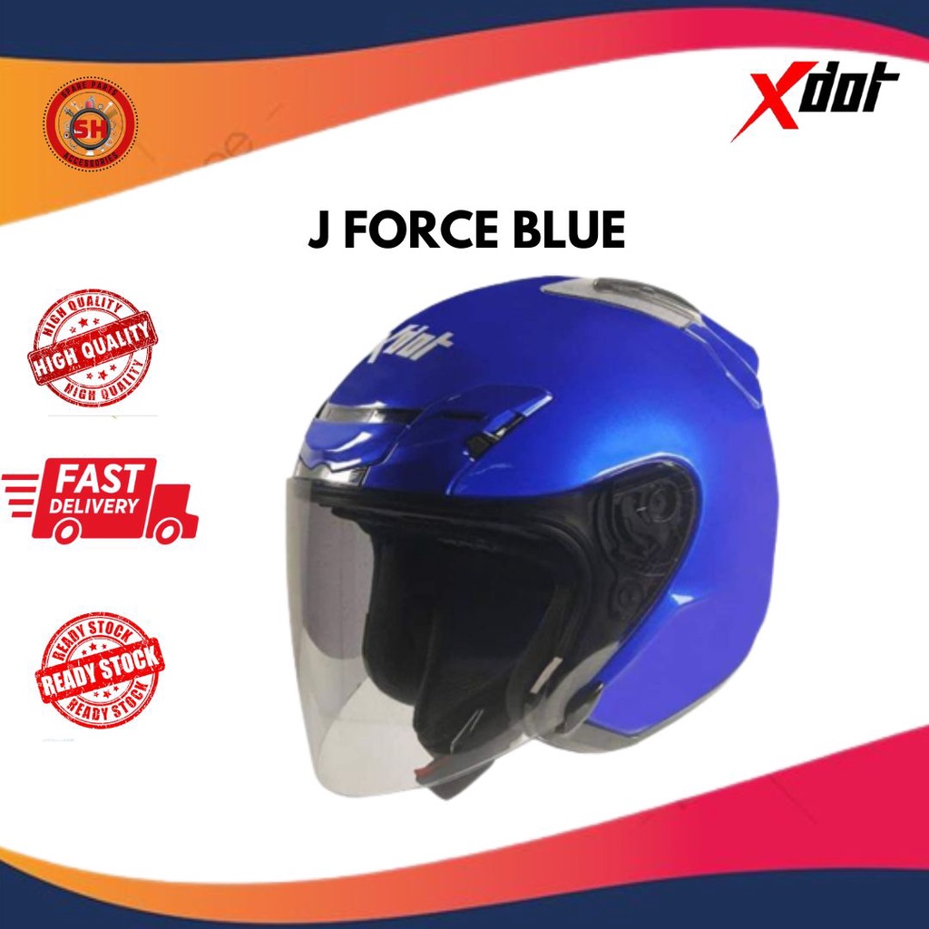 Helmet Xdot Jforce Blue Helmet X-dot (READY STOCK) Helmet Open Face ...