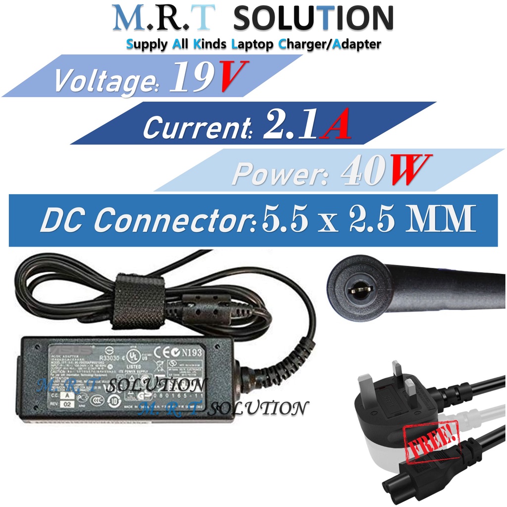 ASUS ADAPTER 19V 2.1A 2.37A 5.5MM*2.5MM A43B A43S A43J A42J LAPTOP ...