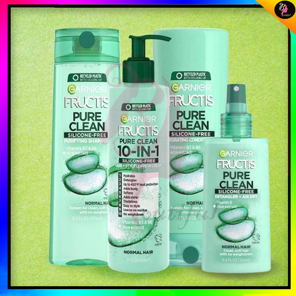 Garnier Pure Clean Purifying Shampoo/Hydrating Conditioner/Detangler ...