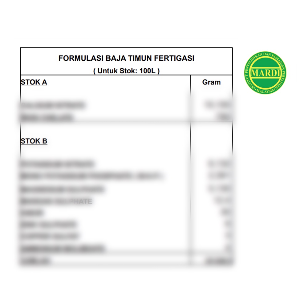 Formula Fertigasi MARDI/ Fertigation Formula Baja AB Fertigasi ...