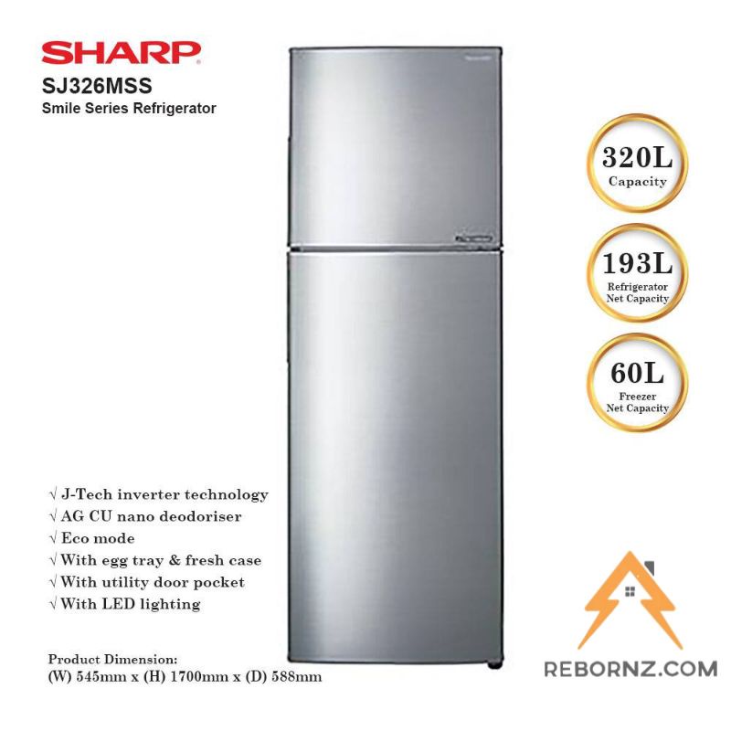 Sharp 2 Doors Refrigerator 320L SJ326MSS | Shopee Malaysia