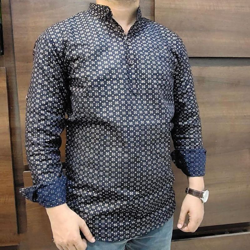 MEN'S DESIGNER SHORT KURTA IN MIDNIGHT BLUE (SLIM FIT) | Shopee Malaysia